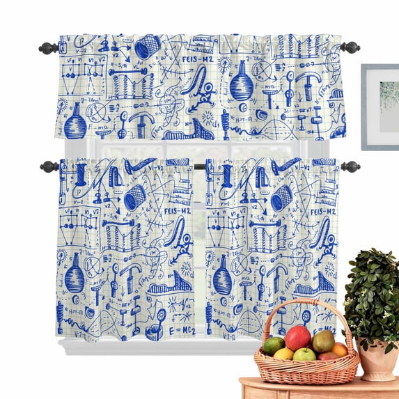 Abstract Physics Formula Kitchen Curtains Valances 3 Piece Set ...