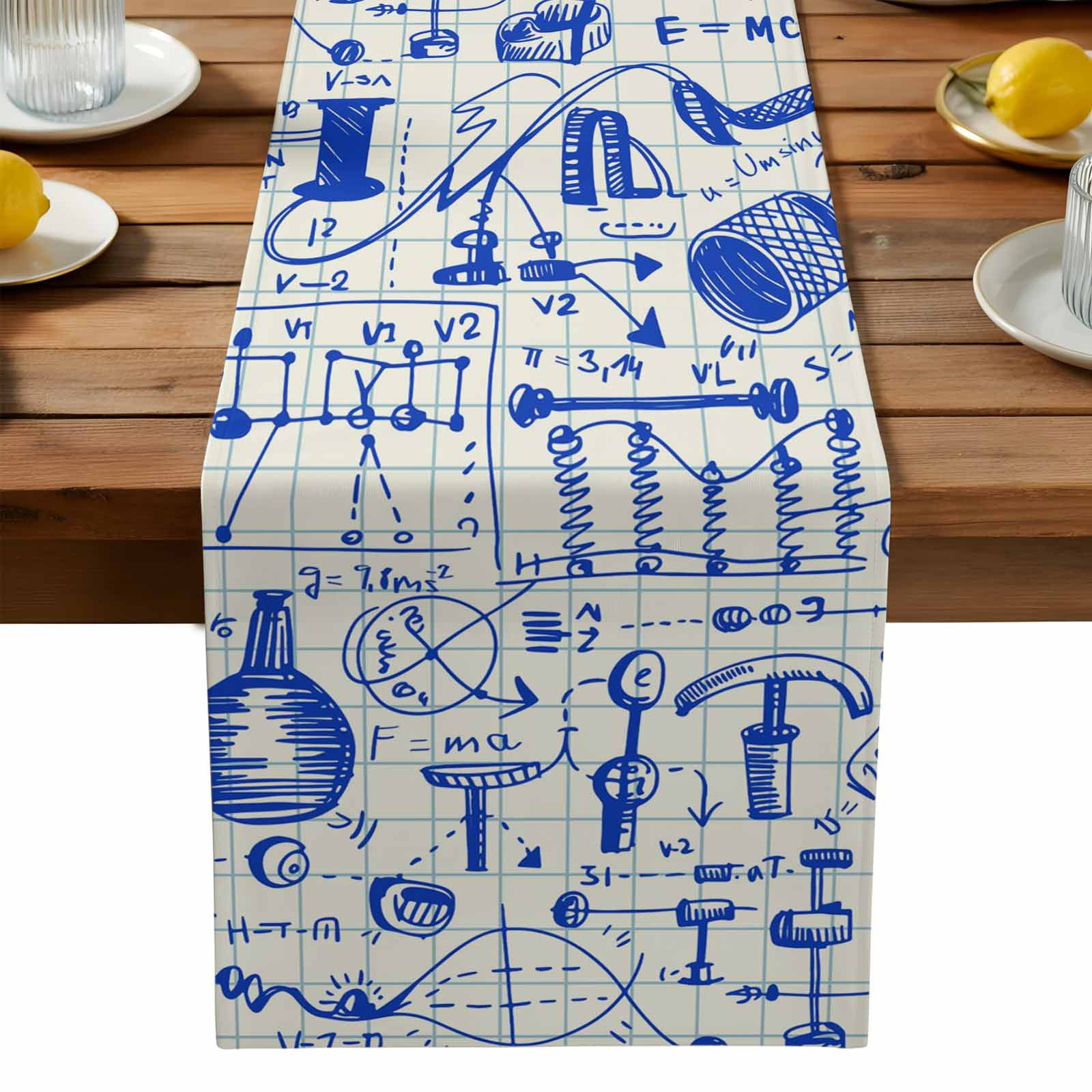 Abstract Physics Formula Table Runner, Equations Blue Pattern Model ...
