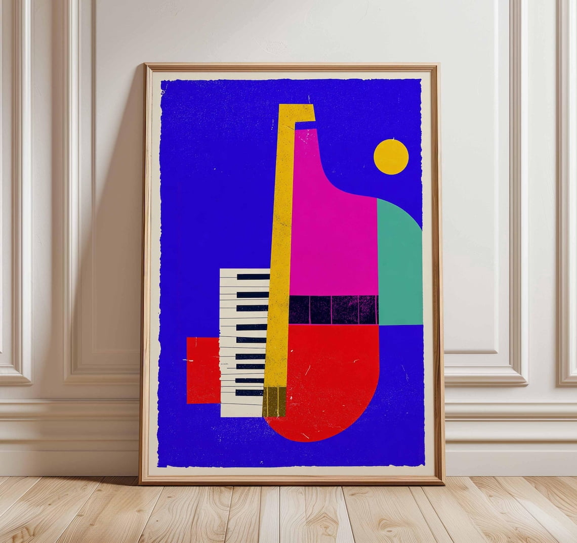 Abstract Piano Geometric Mid Century Modern Music Instrument Art ...
