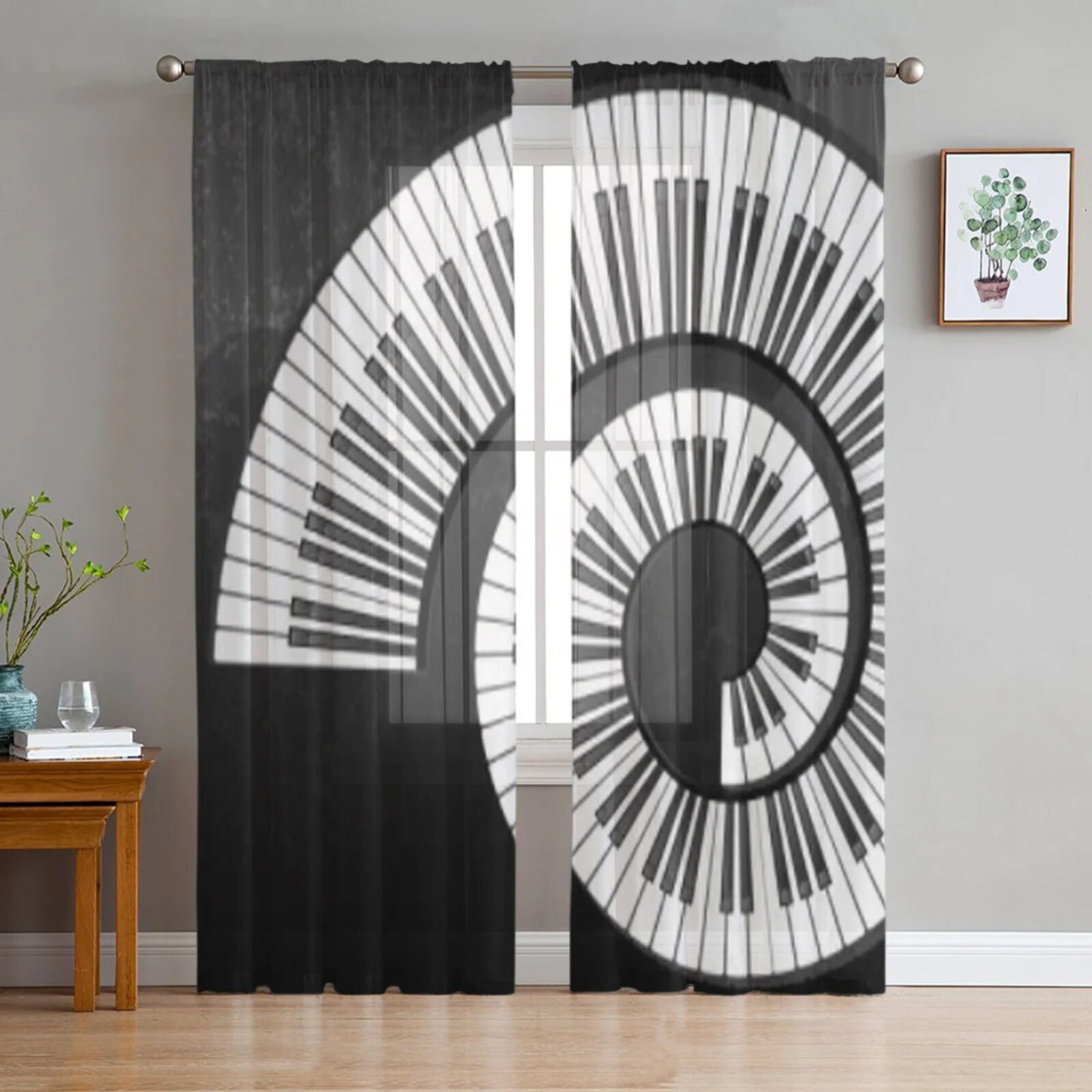 Abstract Piano Keys Opacity Mask Sheet Sheer Curtain Living Room Drape ...