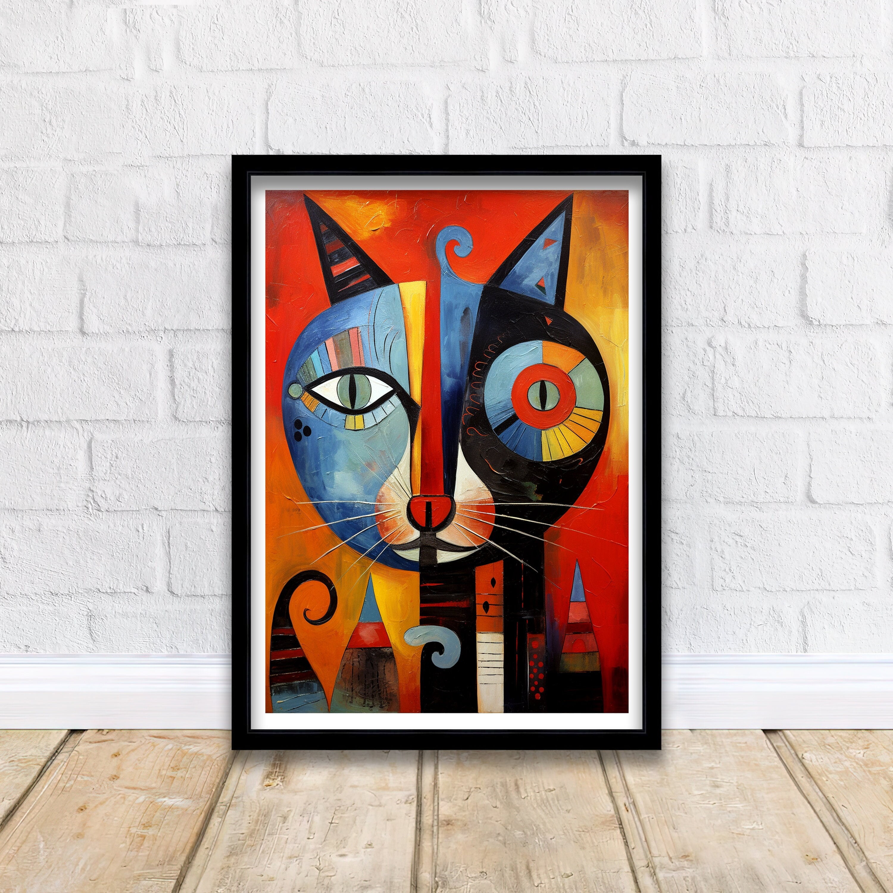 Abstract Picasso Style Cats Print Bold Artistic Cat Wall Art Modern ...