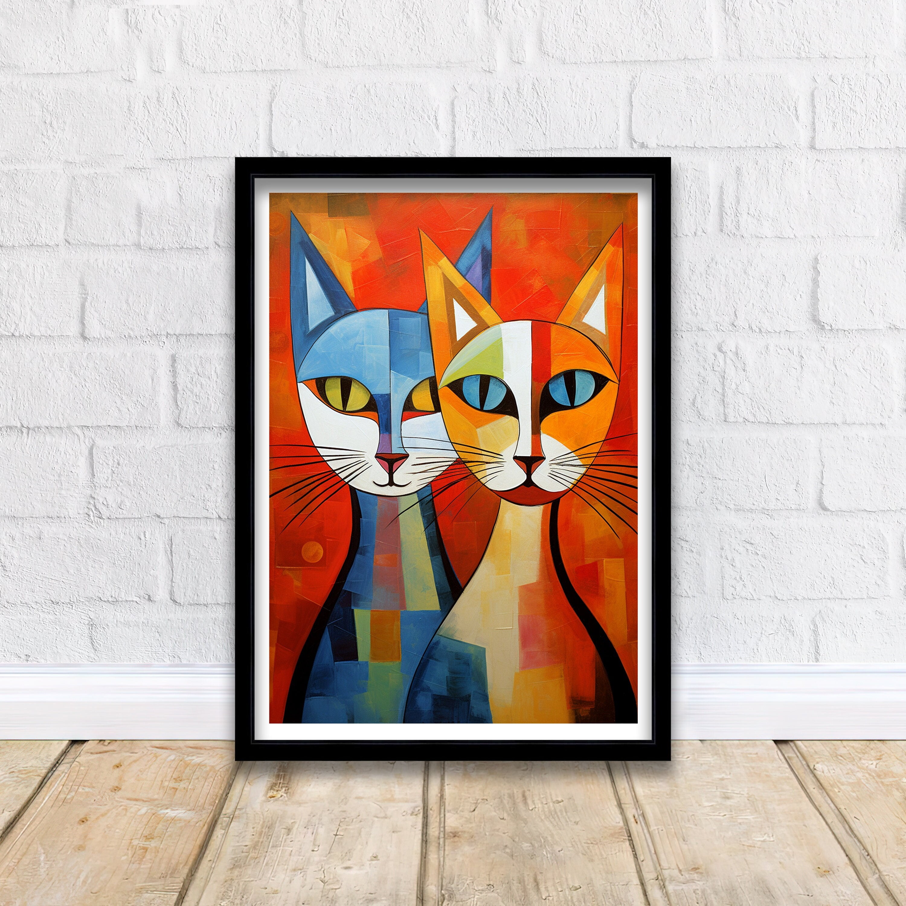 Abstract Picasso Style Cats Print Colorful Cat Art for Modern Wall ...