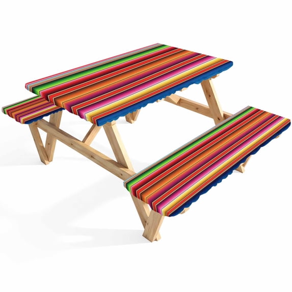 Abstract Picnic Table Cover with Bench Covers Colorful Mexican Stripe ...