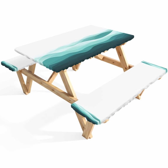 Abstract Picnic Table Cover with Bench Covers Green Wave Minimalist ...