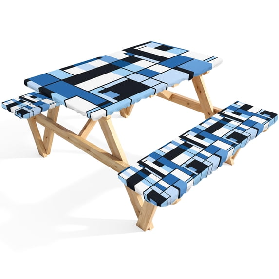 Abstract Picnic Table Cover with Bench Covers Medieval Blue Black ...