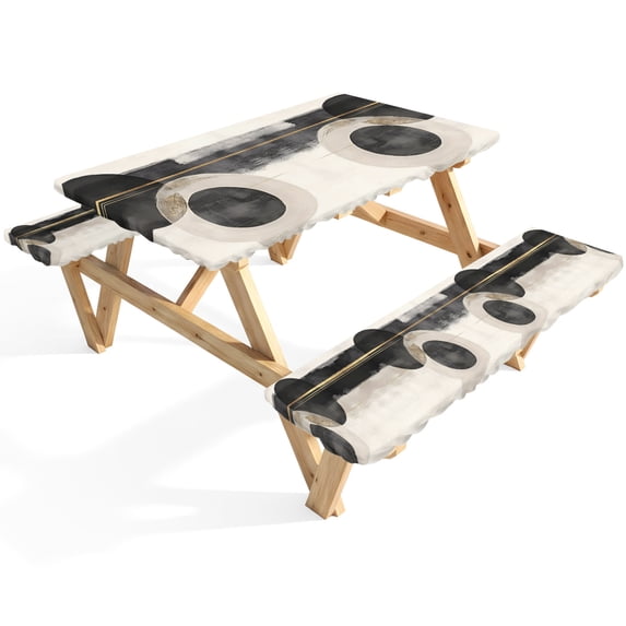 Abstract Picnic Table Cover with Bench Covers Mottled Geometric Black ...
