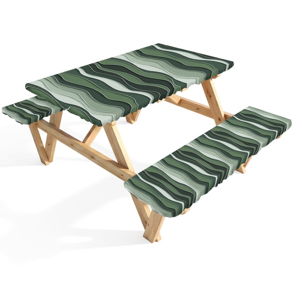 Abstract Picnic Table Cover with Bench Covers Sage Green Gradient Waves ...