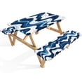 Abstract Picnic Table Cover with Bench Covers Wavy Lines Blue and White ...