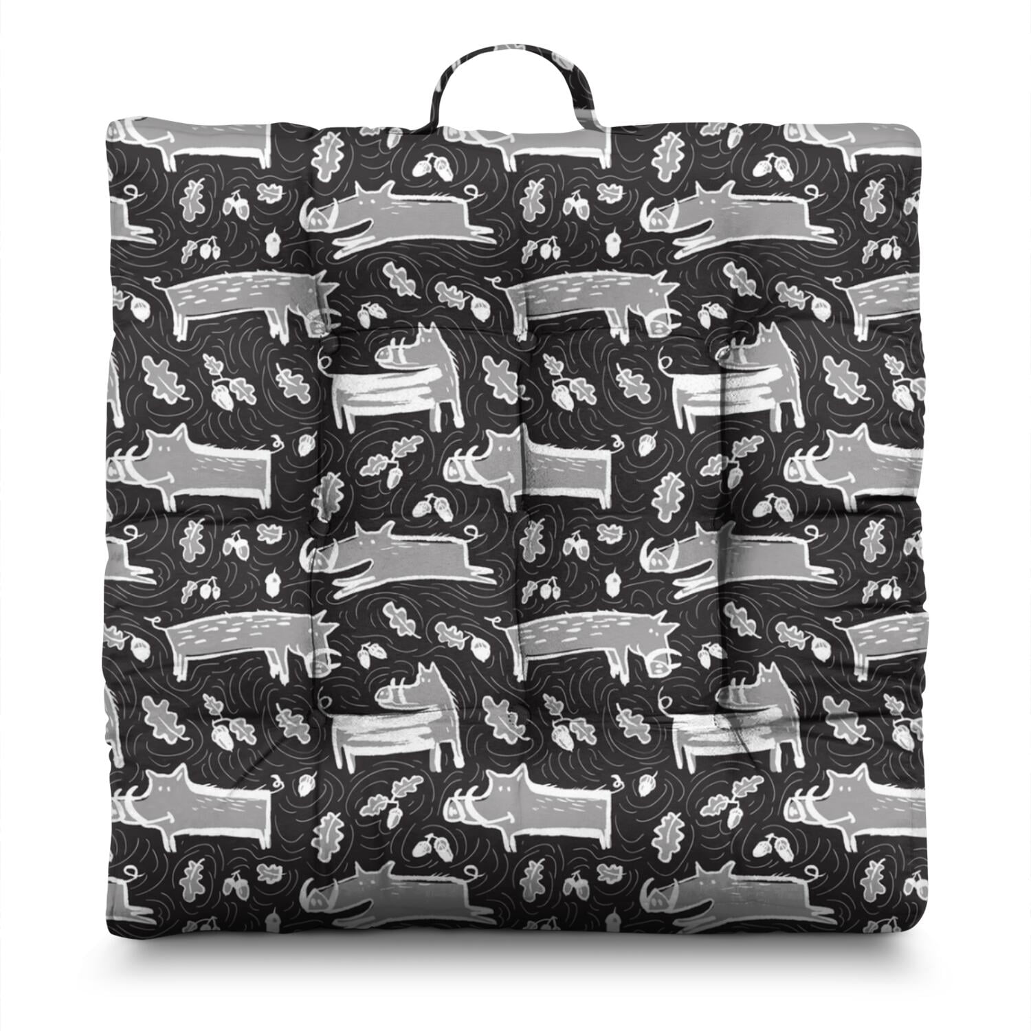 Abstract Pig & Floral Meditation Pillow - Thick 4.7" Zabuton Cushion ...