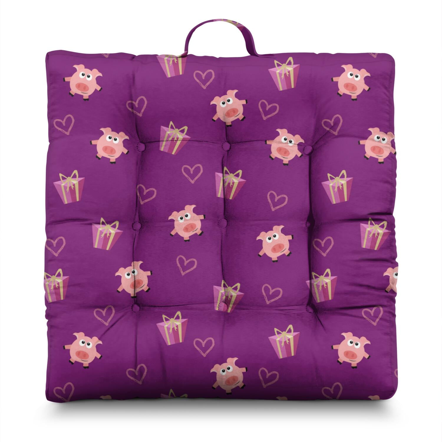 Abstract Pig & Floral Meditation Pillow - Thick 4.7" Zabuton Cushion ...