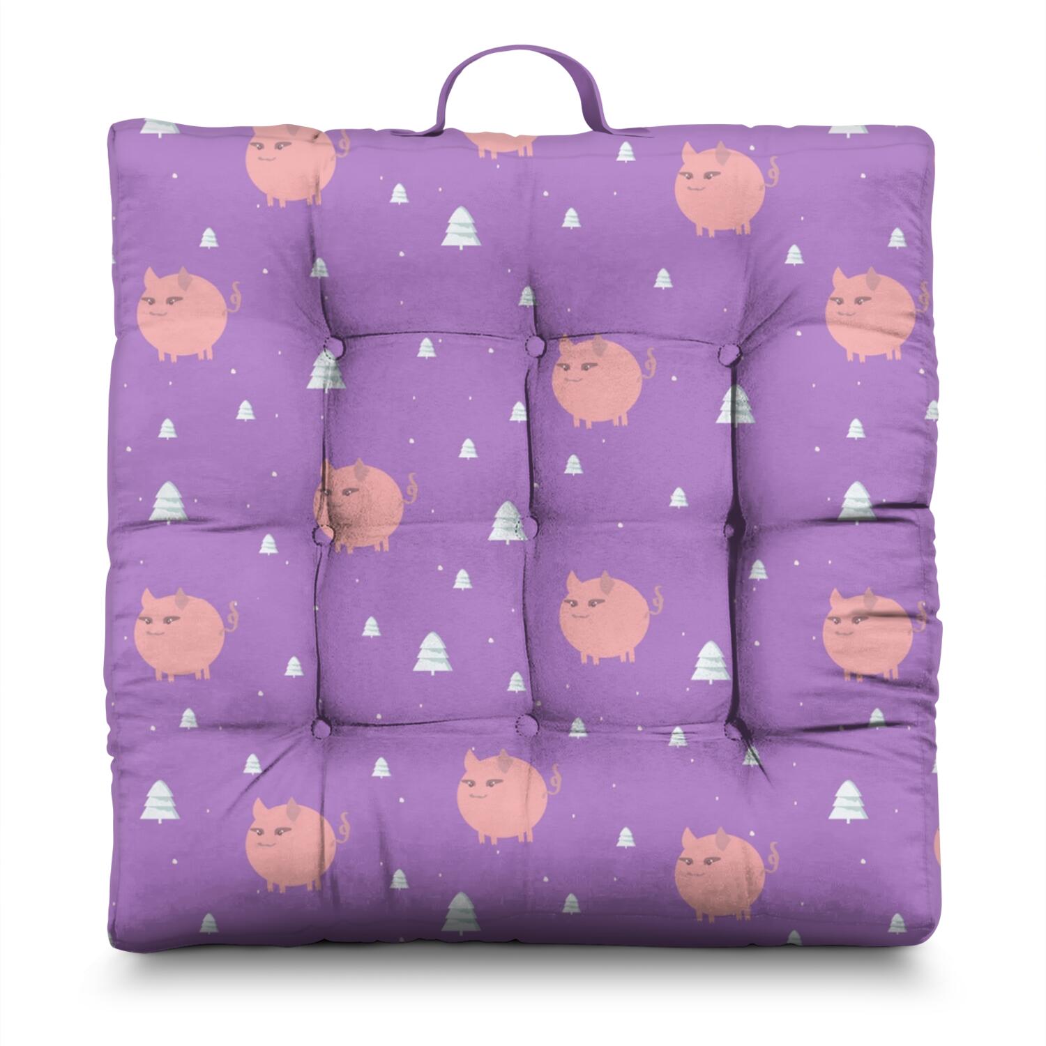 Abstract Pig & Floral Meditation Pillow - Thick 4.7" Zabuton Cushion ...