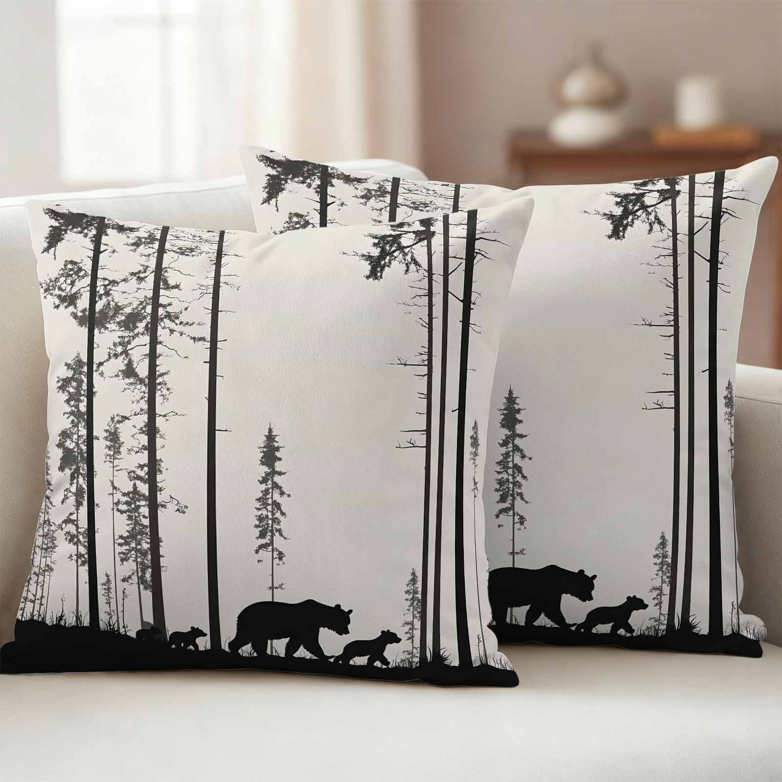 Abstract Pillow Covers 2 Pack Animal Bear Family Forest Trees ...