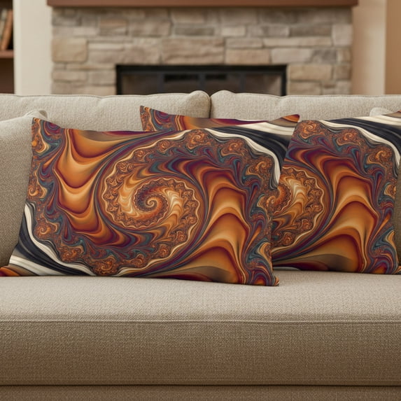 Abstract Pillow Covers Set of 2, Swirling Shape Brown Gold Red Marble ...
