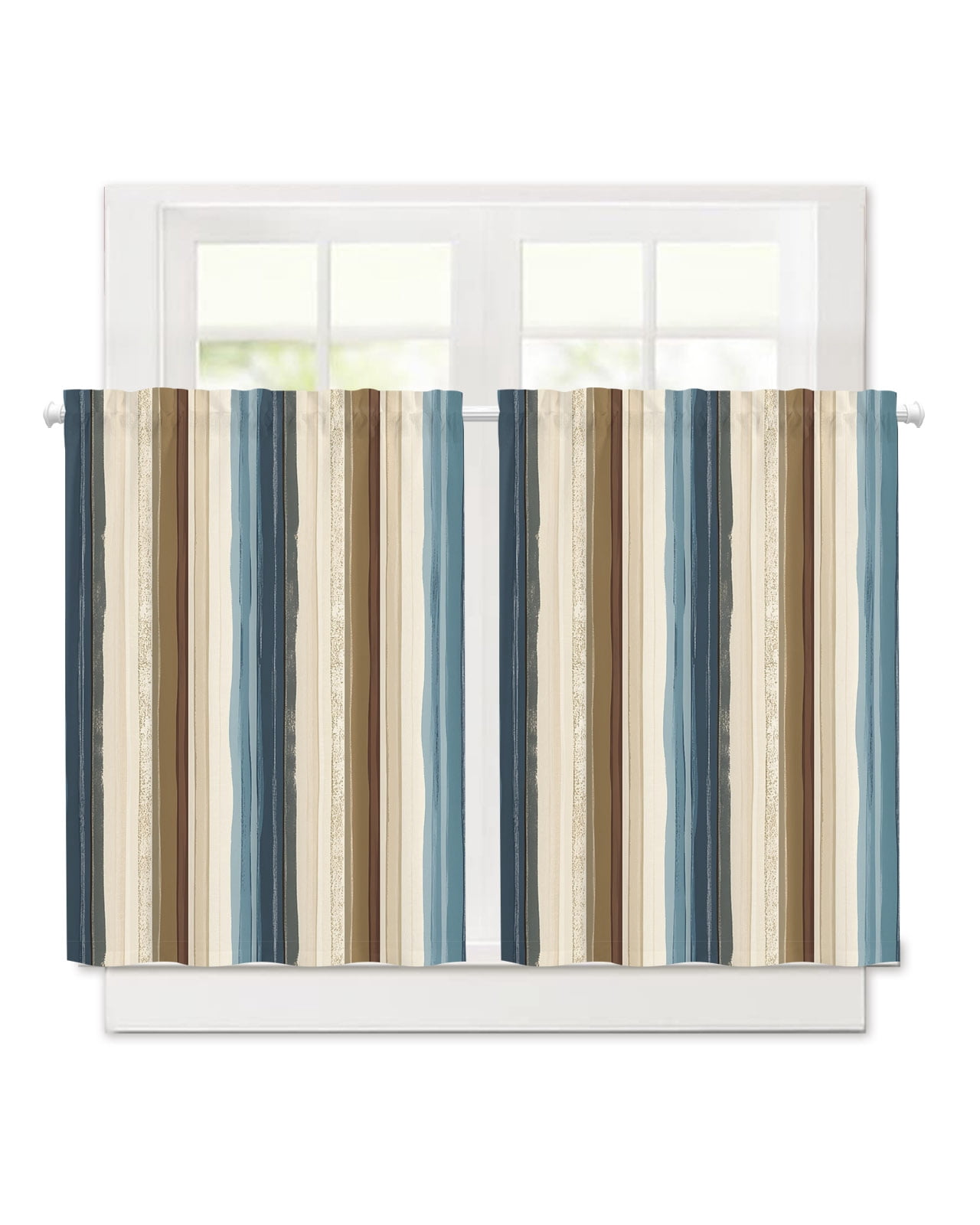 Abstract Pin Stripes Linen Short Blackout Curtains 36 Inch Long ...
