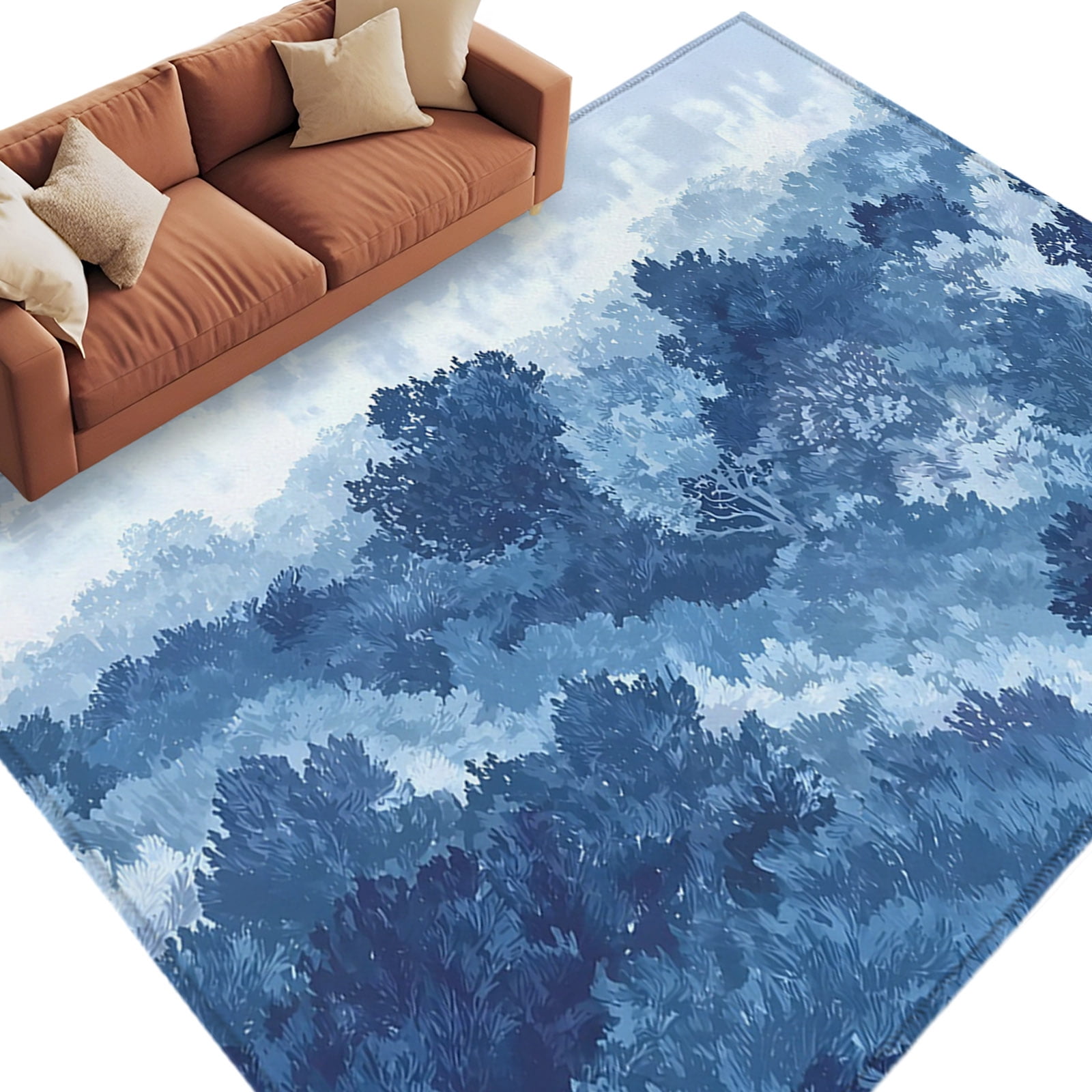 Abstract Pine Trees Area Rug 5x8 Washable Rug Non Slip Blue Forest ...