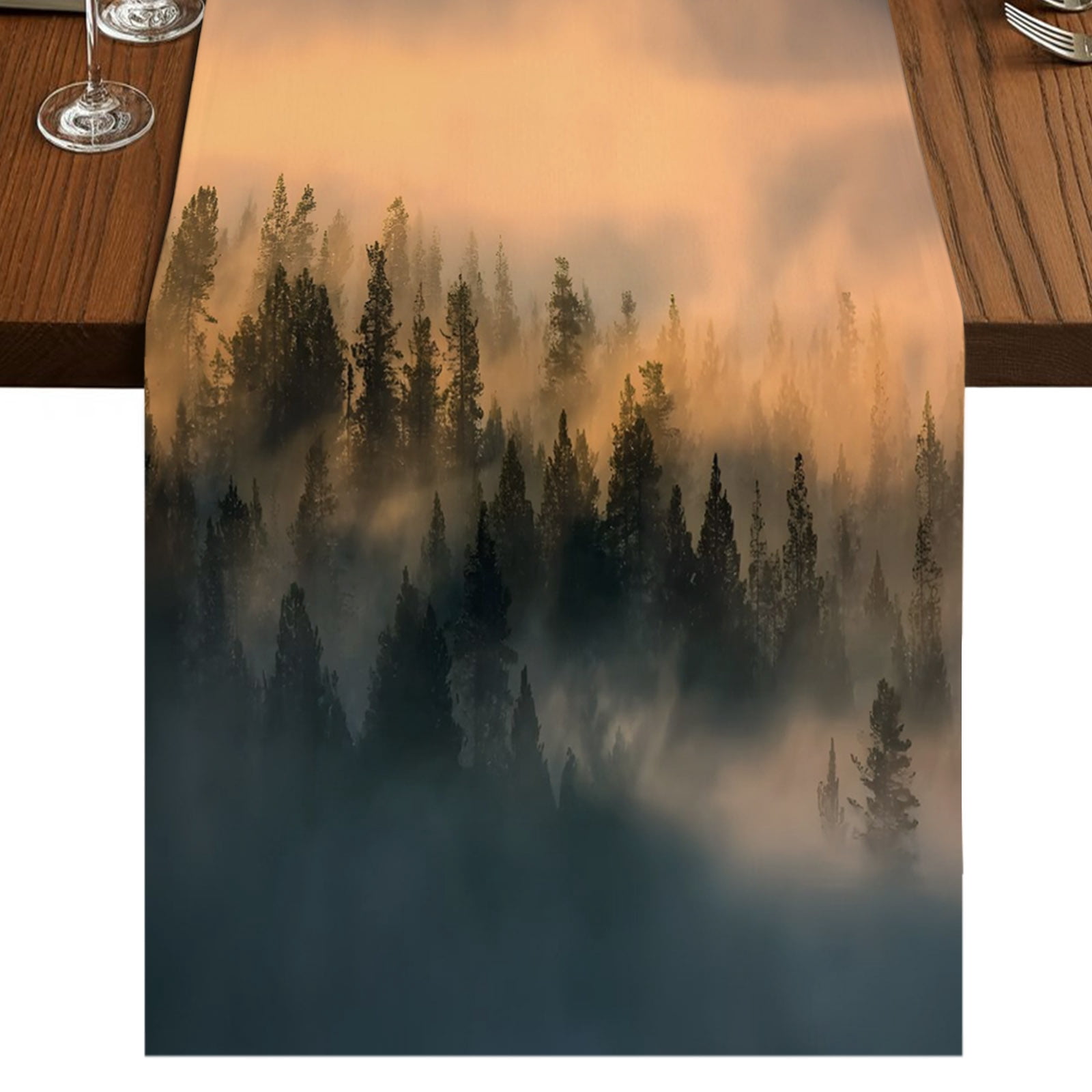 Abstract Pine Trees Burlap Cotton Table Runner 13x72 Inches Long, Amber ...