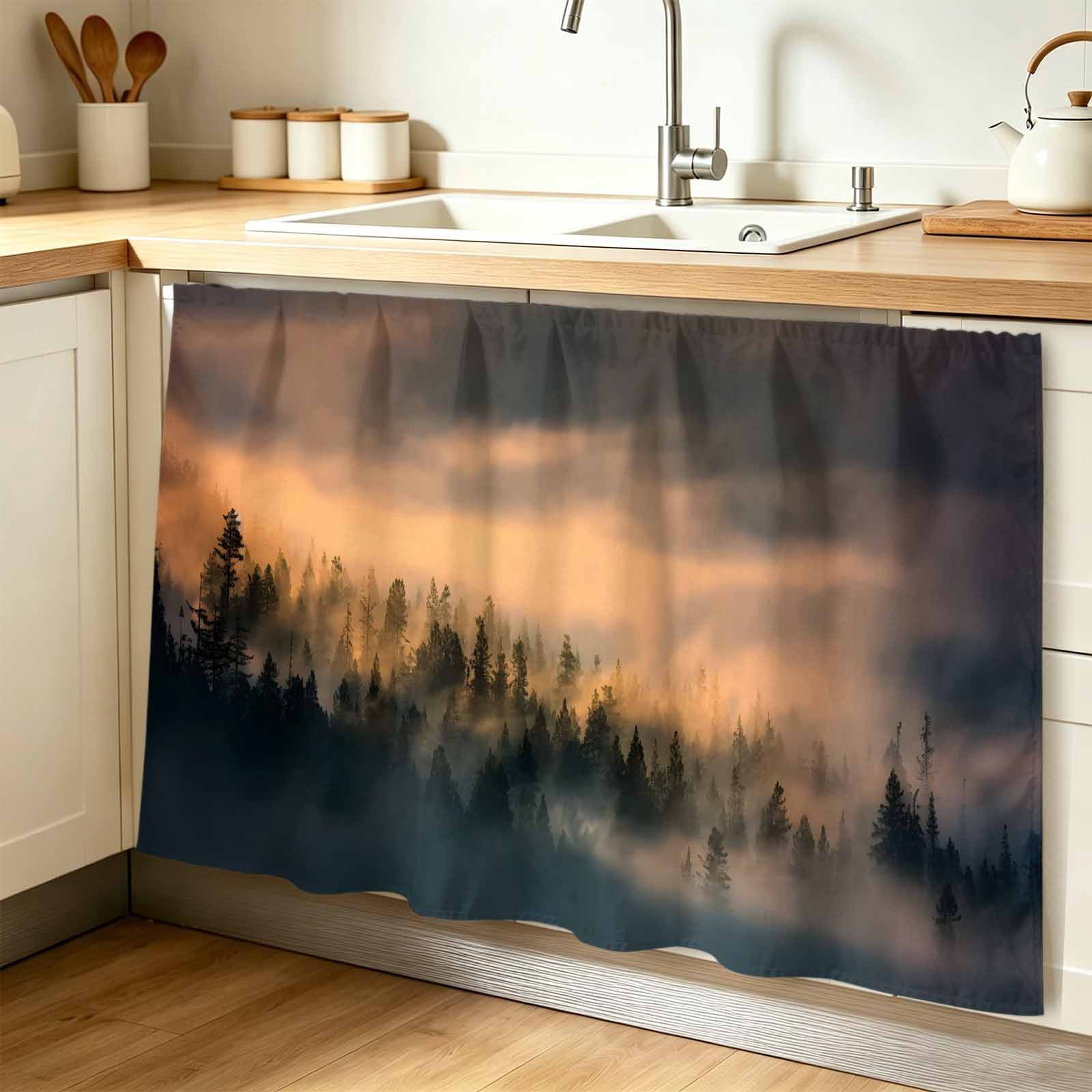 Abstract Pine Trees Cabinet Curtain 28"W x 51"L, Amber Forest Fogged ...