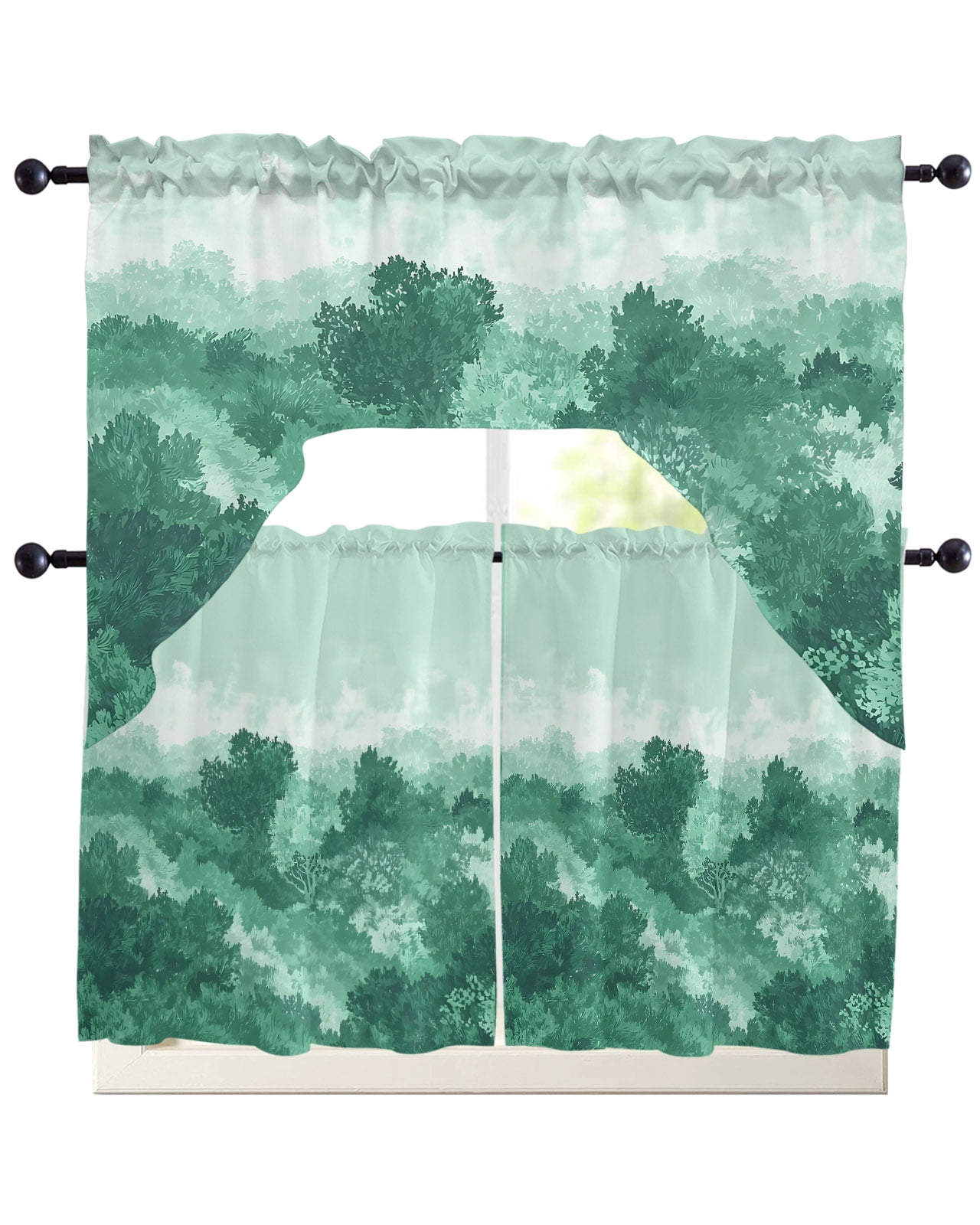 Abstract Pine Trees Kitchen Curtains Set for Windows 3 Piece Cafe ...
