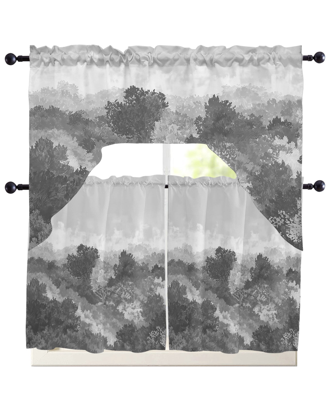 Abstract Pine Trees Kitchen Curtains Sets for Windows 3 Piece, Gray ...