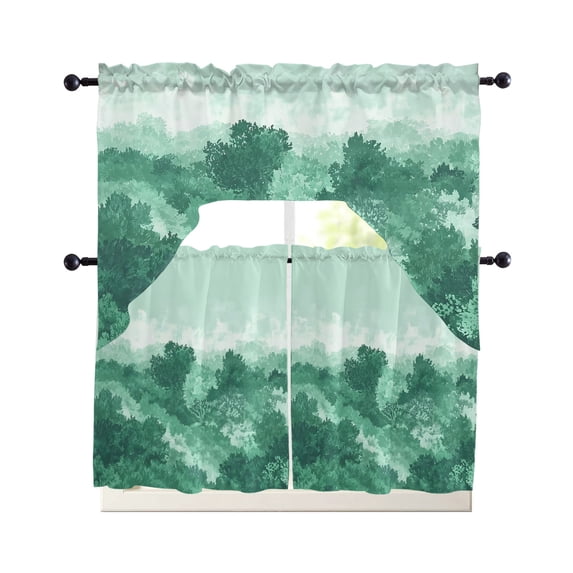 Abstract Pine Trees Kitchen Curtains Sets for Windows 3 Piece, Mint ...