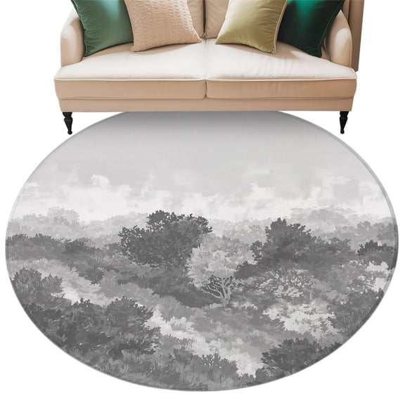 Abstract Pine Trees Round Rug 8ft Washable Circle Rugs Non Slip Gray ...