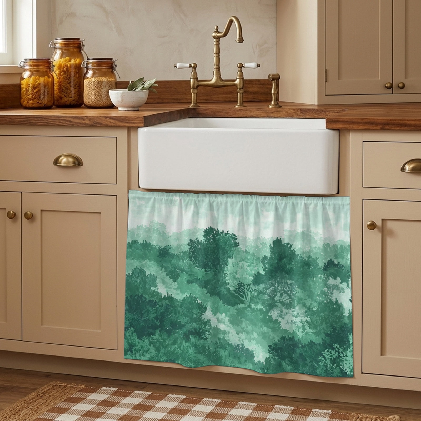 Abstract Pine Trees Small Cabinet Curtains 11"W x 13"L, Mint Green ...
