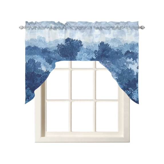 Abstract Pine Trees Swag Valances for Windows, Blue Forest Fogged Mist ...