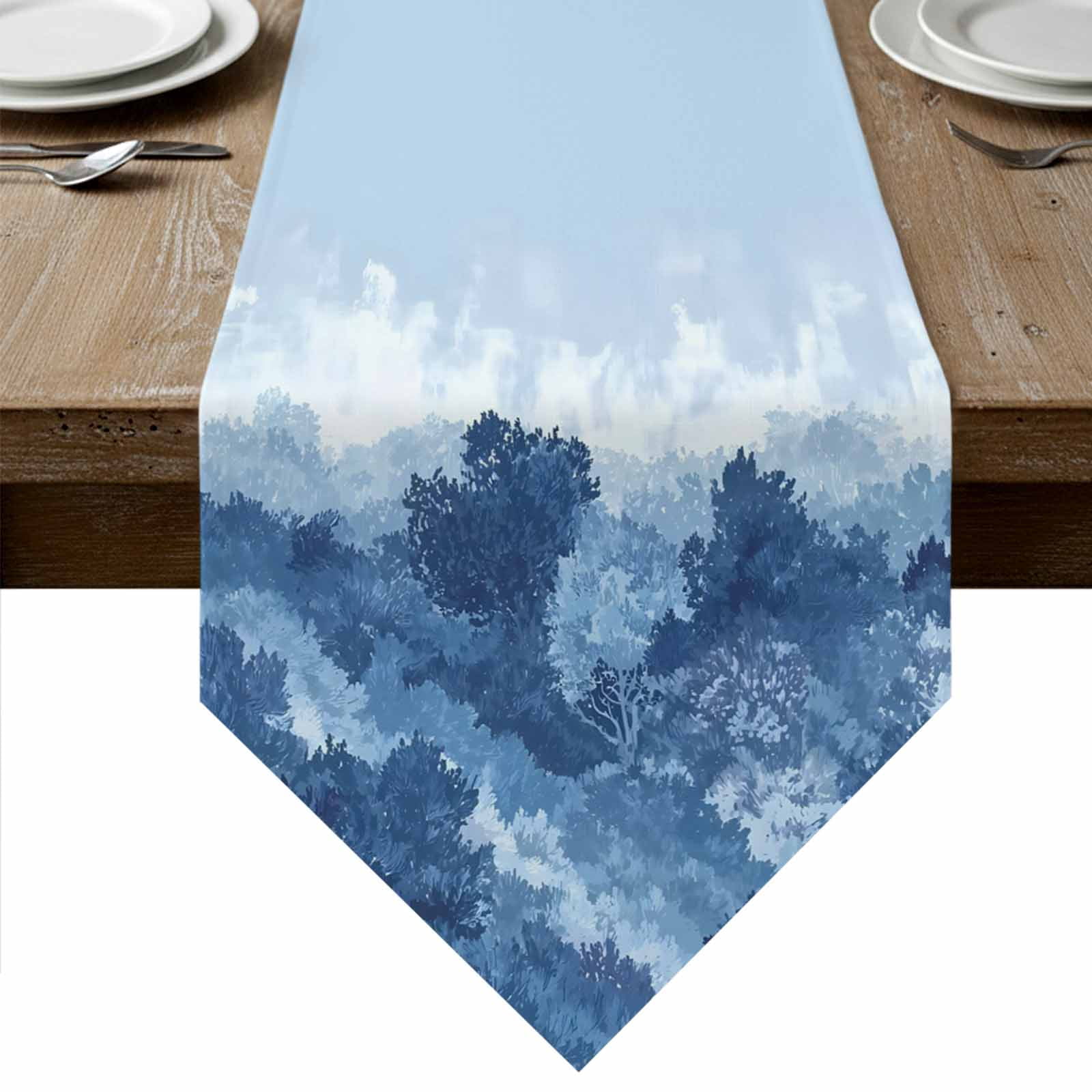 Abstract Pine Trees Table Runner Linen Burlap Table Runner 108 Inches ...