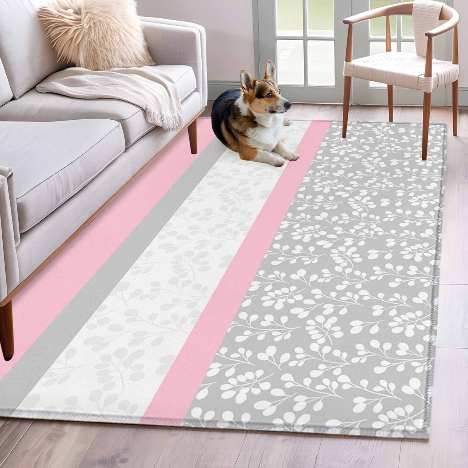 Abstract Pink 3'x5' Rug for Bedroom Foot of Bed Small Living Room, Gray ...