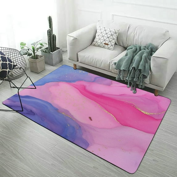 Abstract Pink Blue Gold Art Area Rugs Soft Carpet Suitable for Living ...