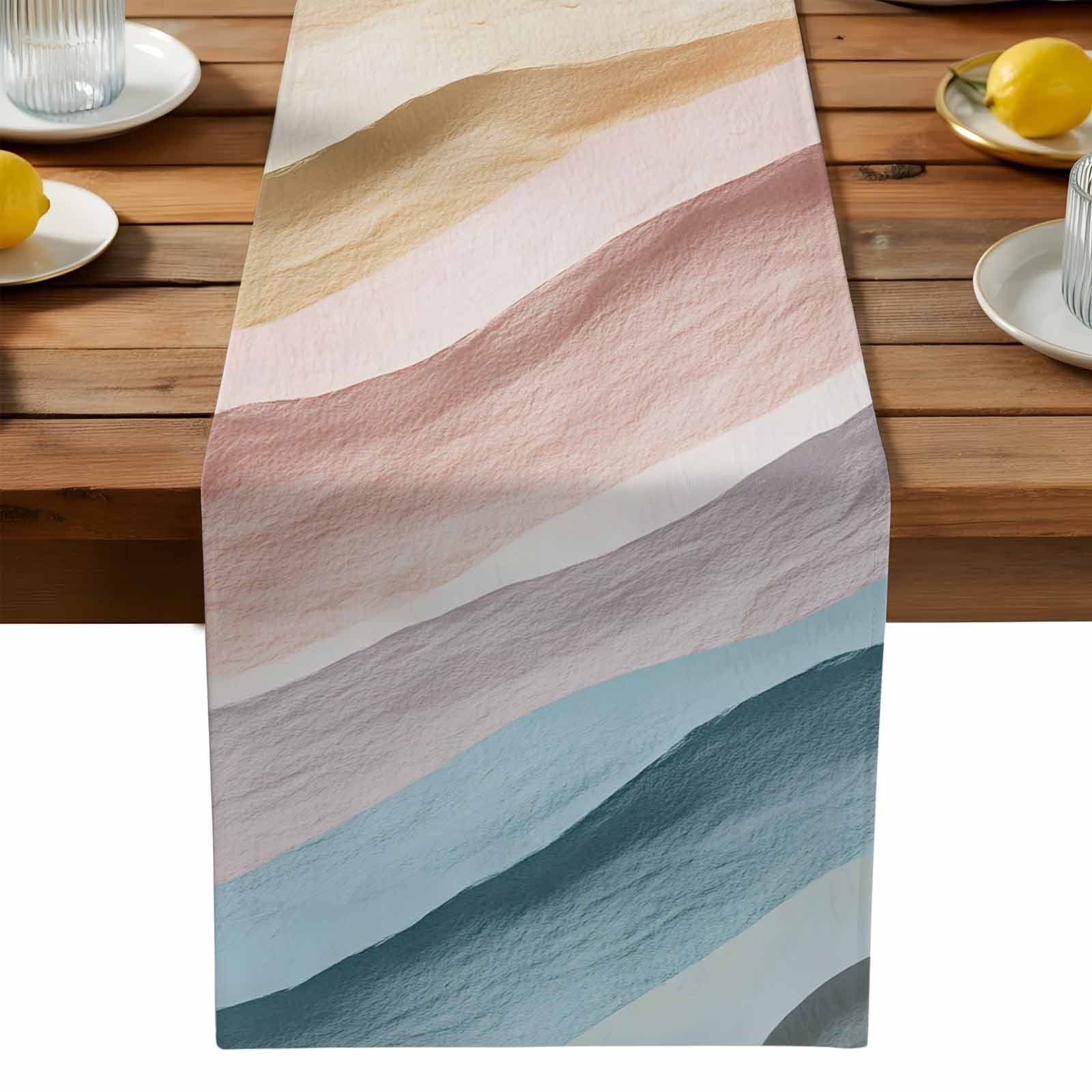 Abstract Pink Blue Wave Table Runner, Modern Art Kitchen Table Runners ...