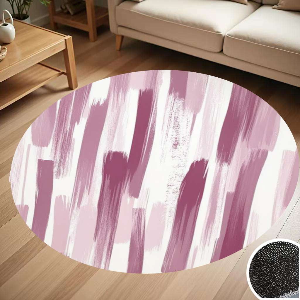 Abstract Pink Brushstrokes Pattern Round Carpet Living Room Bedroom ...