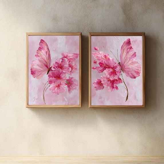 Abstract Pink Butterfly Flower Canvas Painting – Wall Art for Living ...