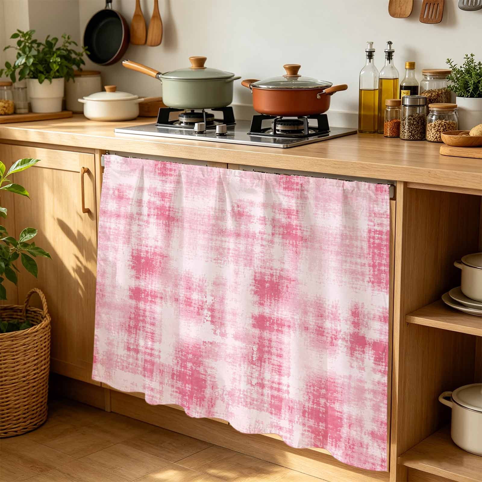 Abstract Pink Cabinet Curtains 35" W x 35" L, Country Vintage Farmhouse ...