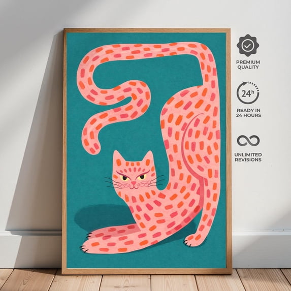 Abstract Pink Cat Poster, Colorful Animal Wall Art, Unframed Paper ...