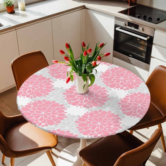 Abstract Pink Dahlia Round Fitted Tablecloth with Elastic Edge ...