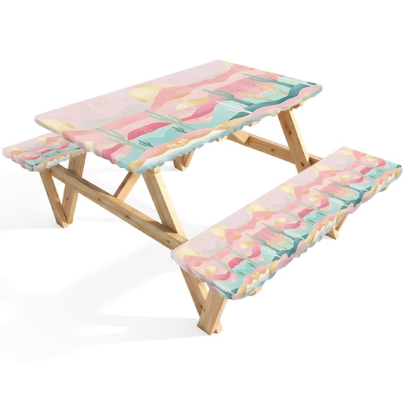 Abstract Pink Desert Picnic Table Cover with Bench Covers Cactus ...