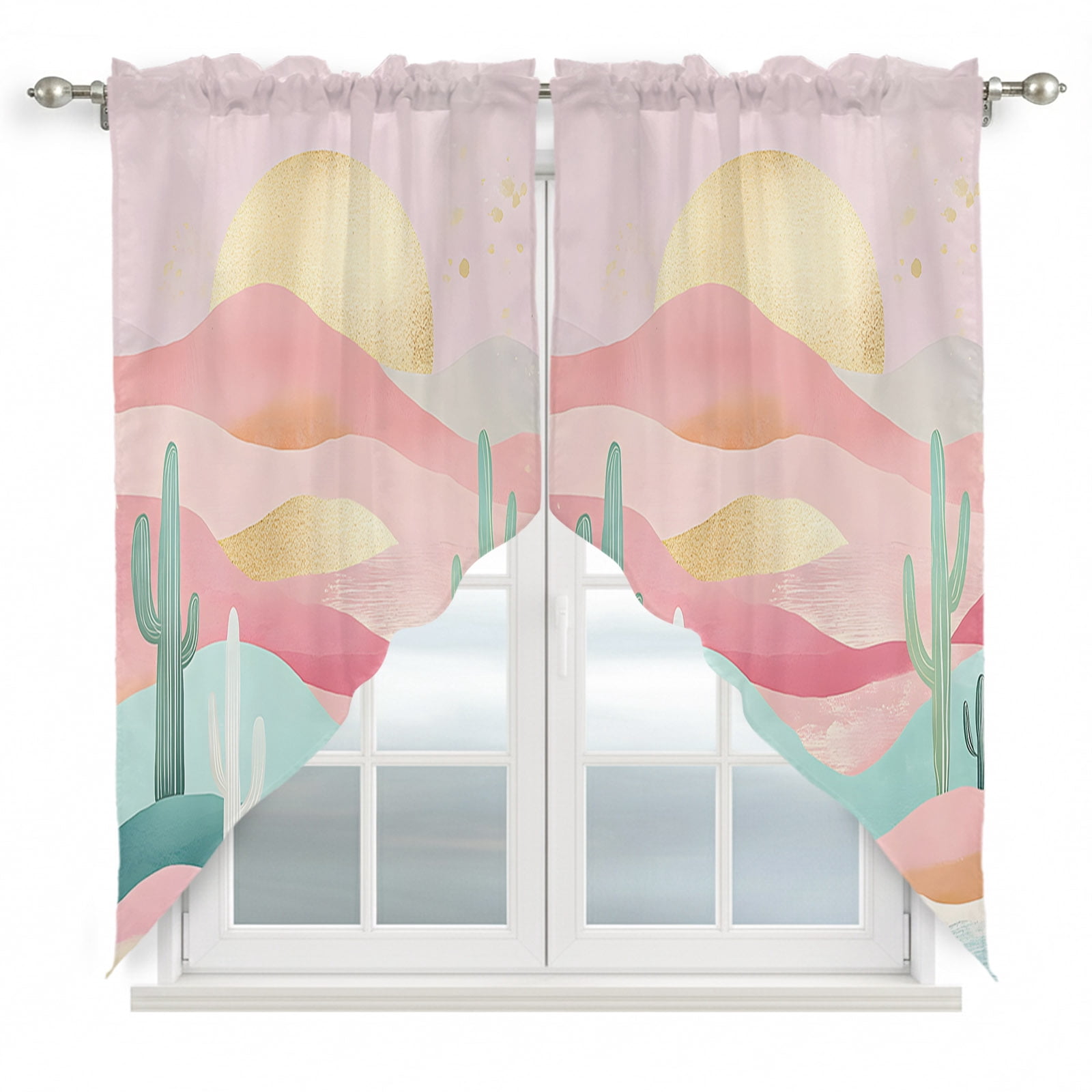Abstract Pink Desert Swag Curtain Valance for Window 2 Panels Cactus ...
