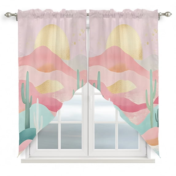 Abstract Pink Desert Swag Curtain Valance for Window 2 Panels Cactus ...