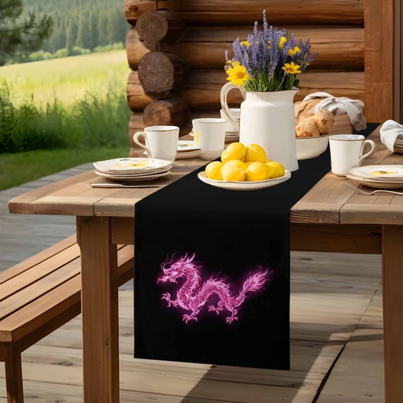 Abstract Pink Flames Dragons on Black Table Runner 13x72in Non-Slip ...