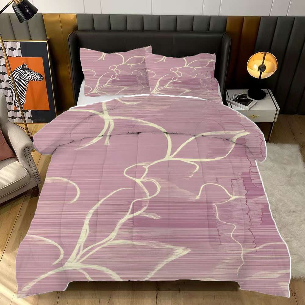Abstract Pink Floral Design Comforter Set Full Size Bedding Set For ...