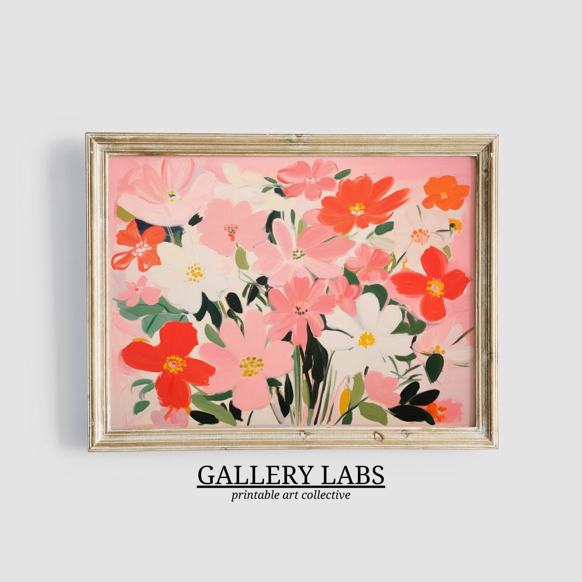 Abstract Pink Flower Painting Girly Apartment Decor Able Retro Print ...