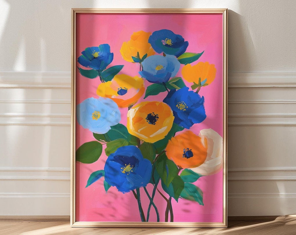 Abstract Pink Flower Print, Hand Drawn Abstract Flower Drawing ...