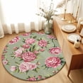Abstract Pink Flowers on Green Round Area Rug 3ft,Living Room Rug Non ...