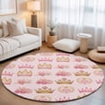 Abstract Pink Flowers Princess Crown Round Rug 5ft Rose Love Heart ...
