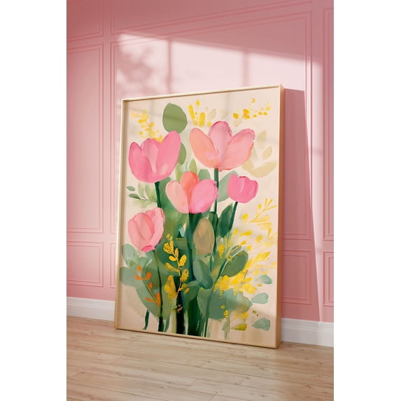 Abstract Pink Flowers Wall Art Print, Pastel Floral Poster, Girly ...