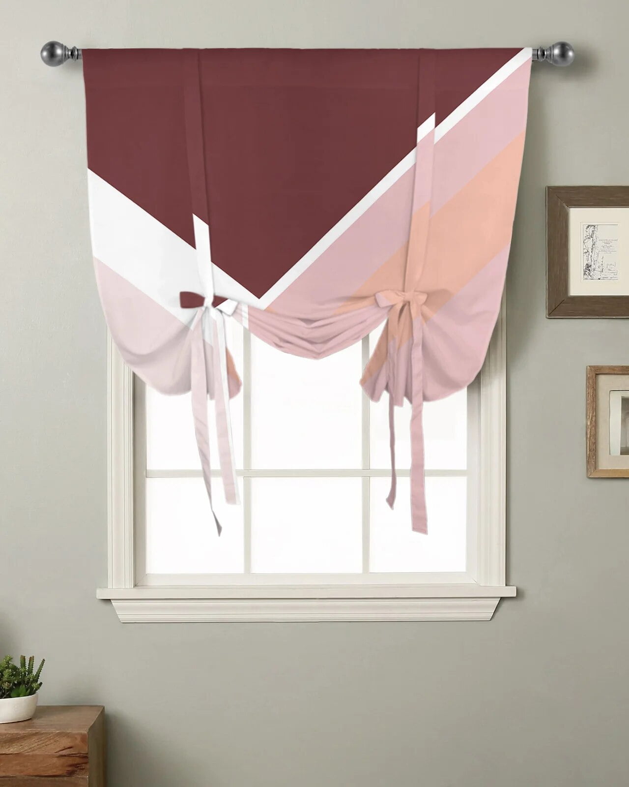 Abstract Pink Geometric Texture Kitchen Short Window Curtain Rod Pocket ...