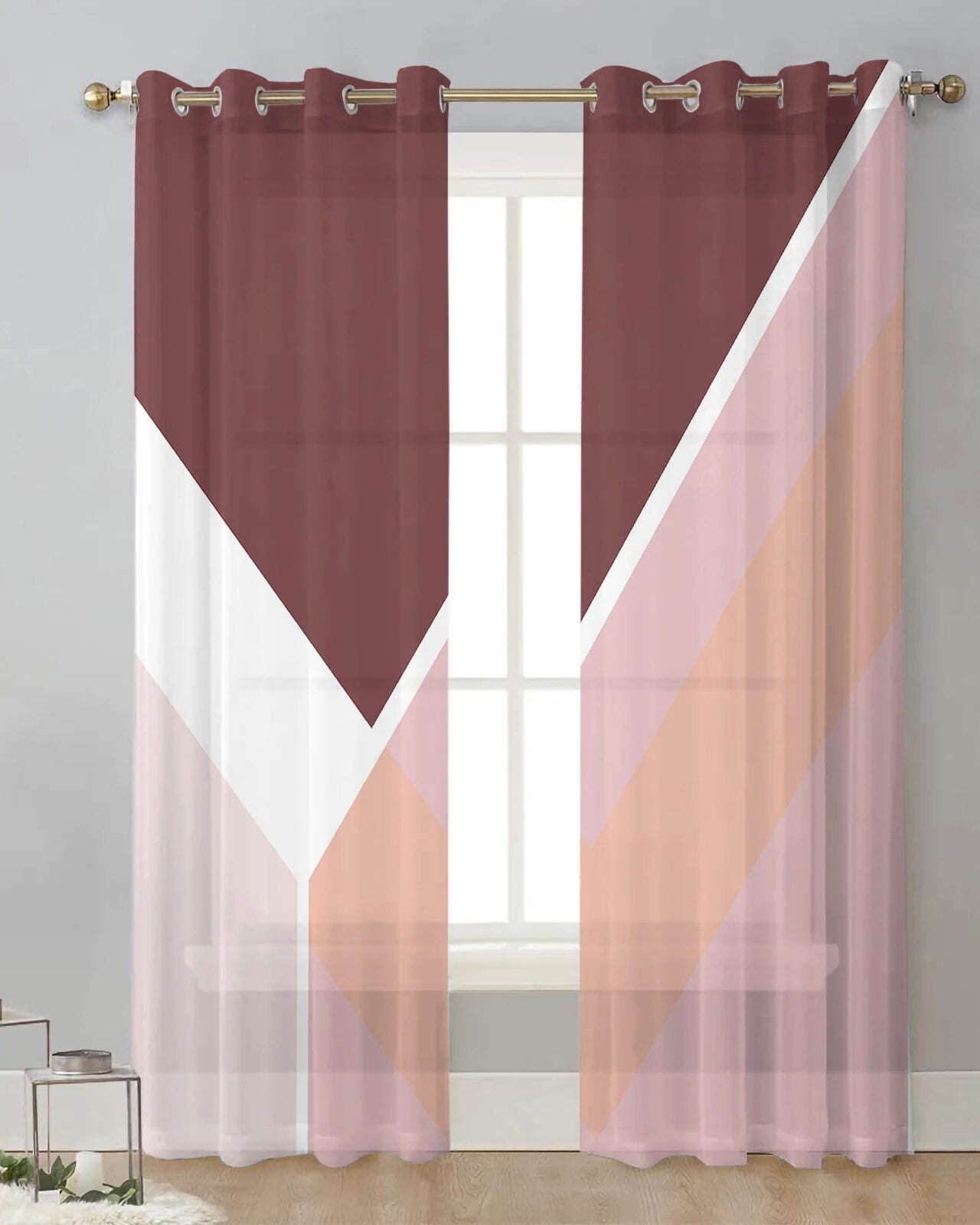 Abstract Pink Geometry Tulle Drapes for Living Room Bedroom Sheer ...