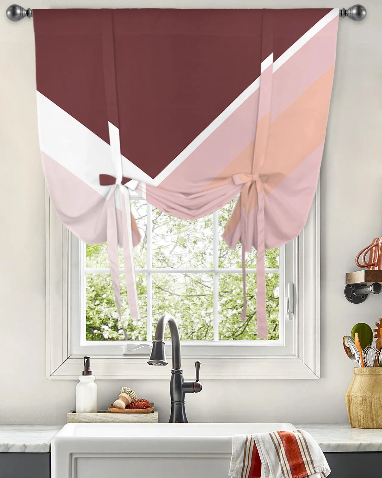 Abstract Pink Geometry Window Curtain for Living Room Home Decor Blinds Drapes Kitchen Tie-up ...