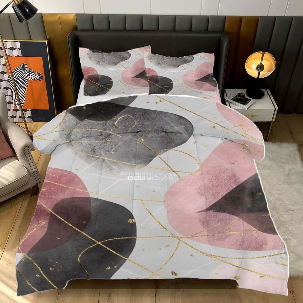 Abstract Pink Gold Design Comforter Set Full Size Bedding Set For Travl ...